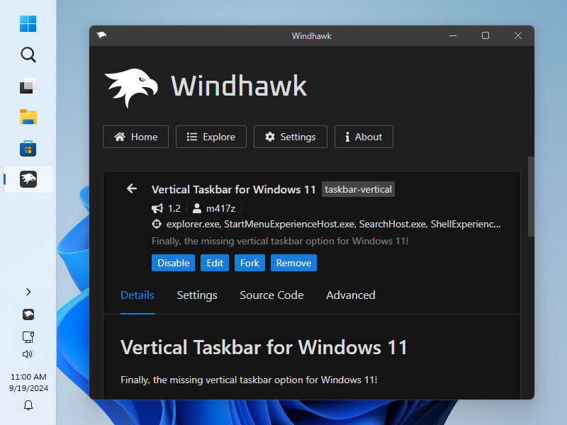 Vertical Taskbar for Windows 11 - Windhawk